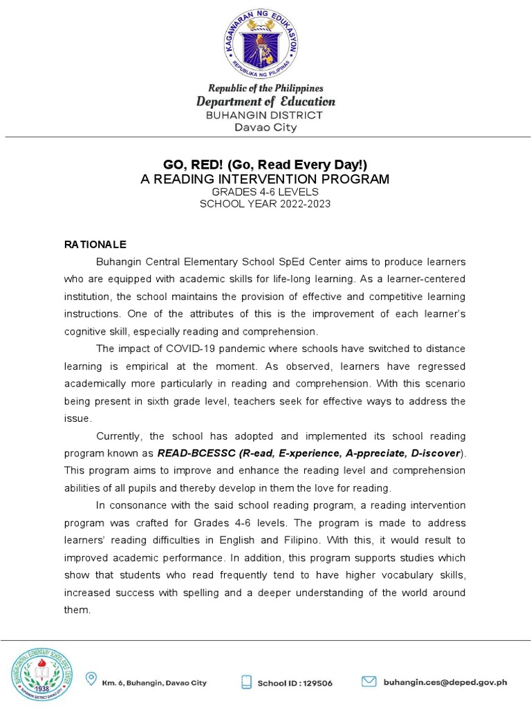 Reading Intervention Program 2022-23 | PDF | Reading Comprehension ...