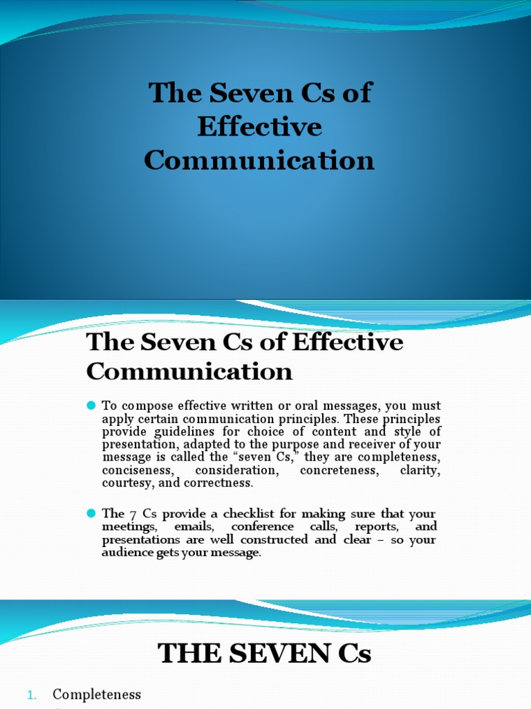 The Seven Cs of Effective Communication.pptx | PDF | Verb | Linguistics