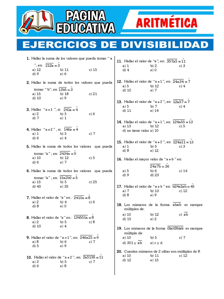 Ejercicios de divisibilidad y múltiplos | PDF | Matemática Elemental ...