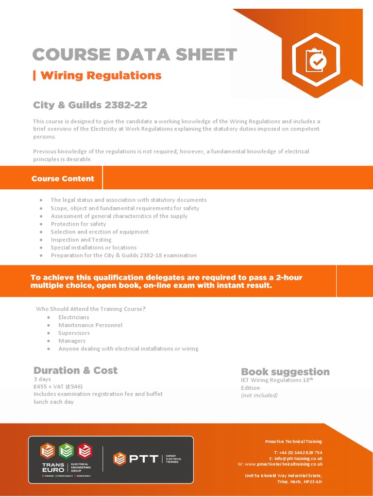 Course Data Sheets 2382 22 Wiring Regs | PDF