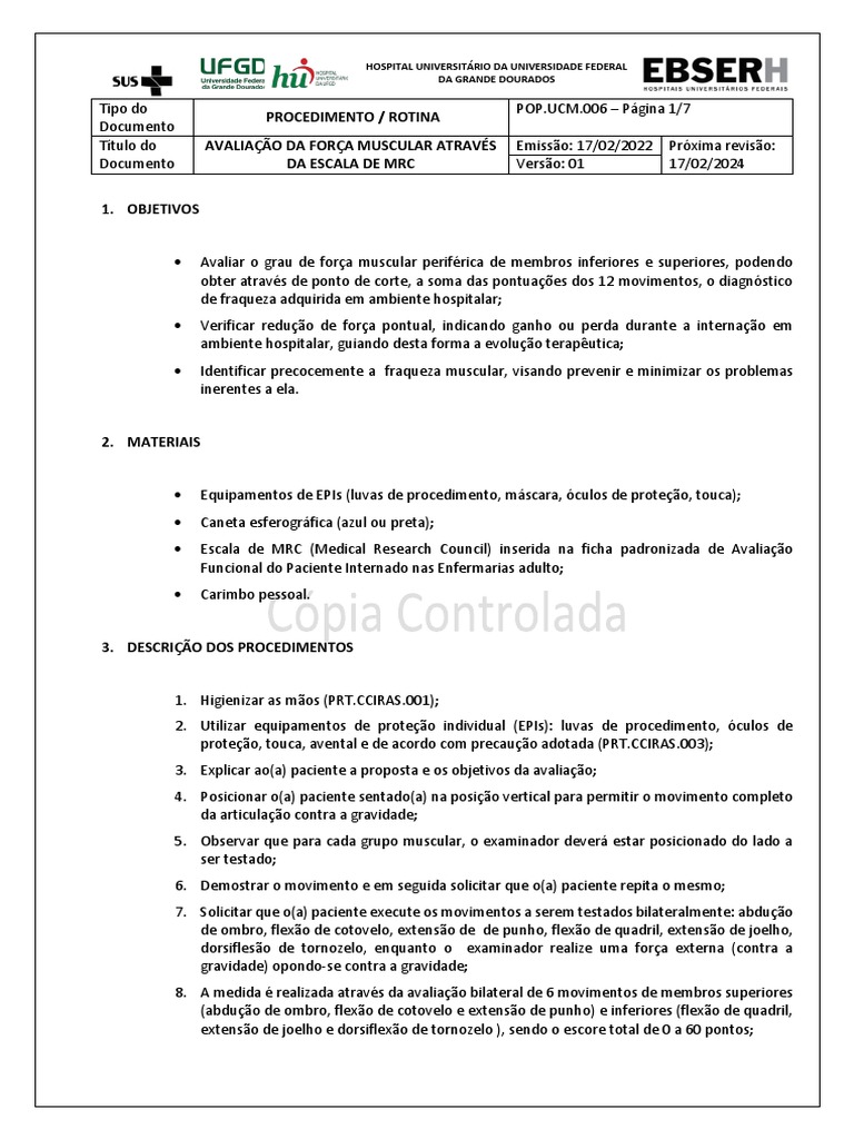 Portaria 26 - Pop - Ucm.006. Avaliacao Da Forca Muscular Atraves Da ...