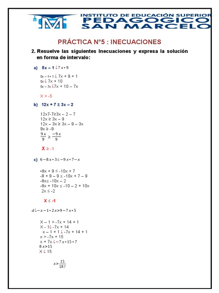 Practica N°5 Inecuacion | PDF