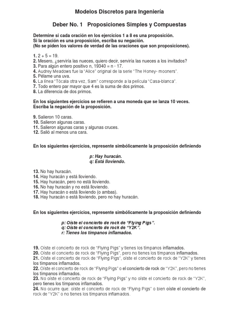 Deber - 1 - Proposiciones - Simples - y - Compuestas | PDF