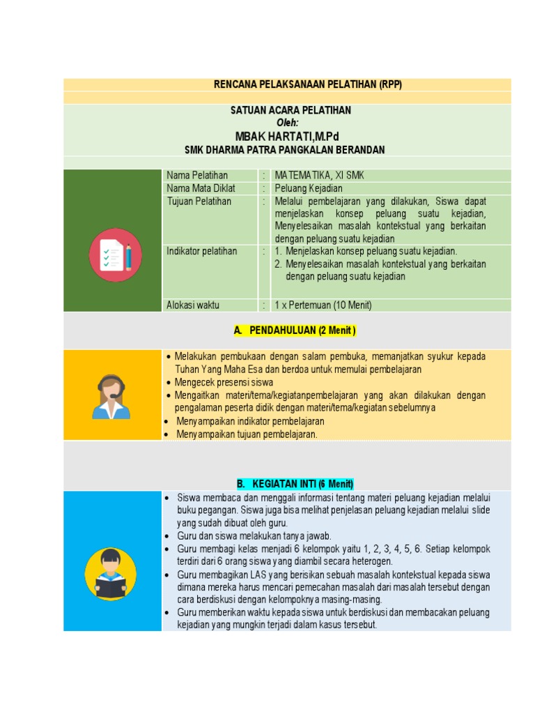 RPP Peluang Suatu Kejadian Kelas Xi SMK | PDF