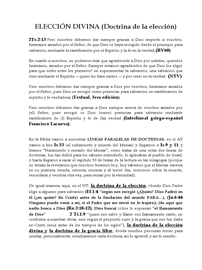 La doctrina de la elección divina según 2 Tesalonicenses 2:13 | PDF ...
