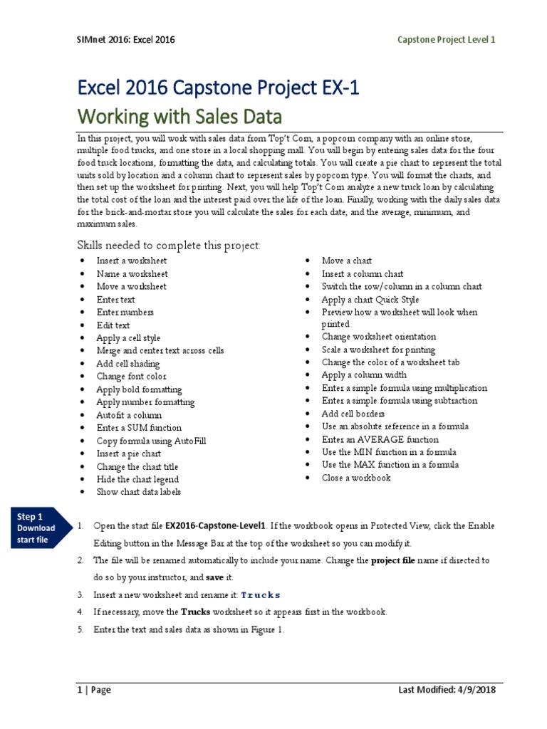 Working With Sales Data: Excel 2016 Capstone Project EX-1 | PDF