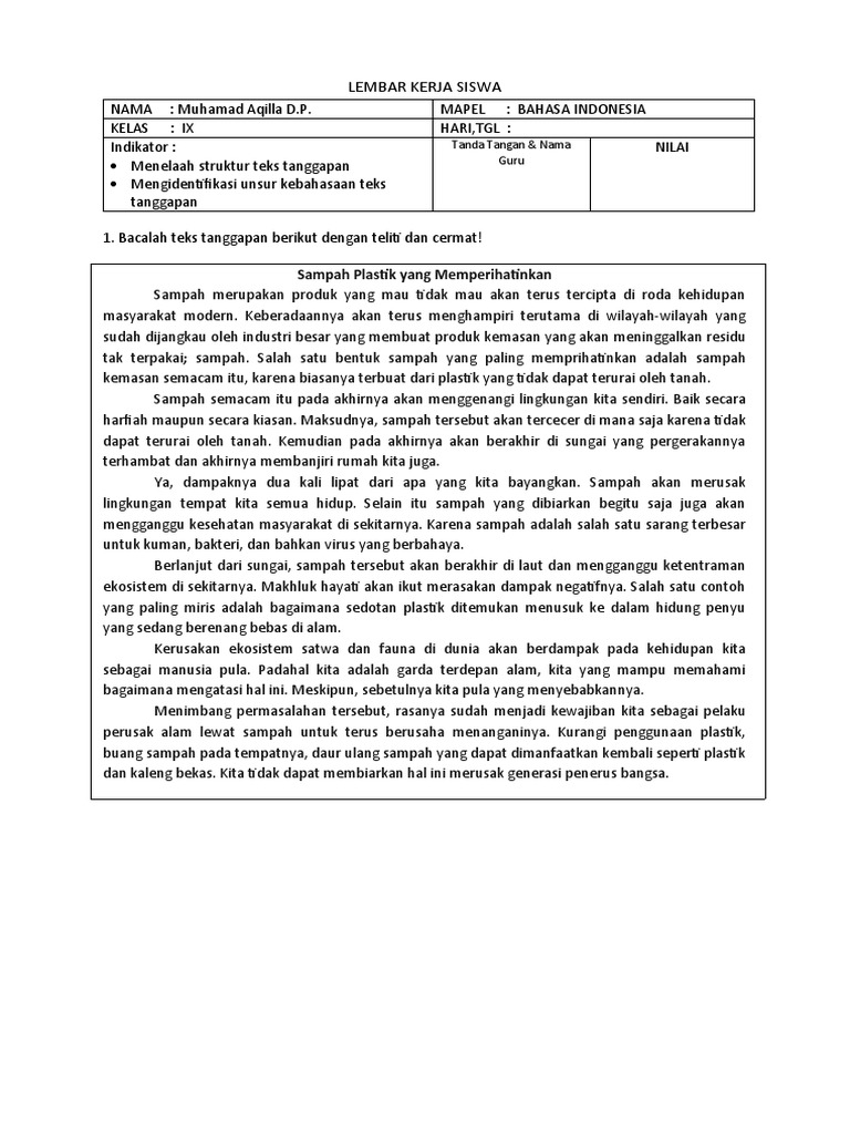 LK Teks Tanggapan M. Aqilla | PDF