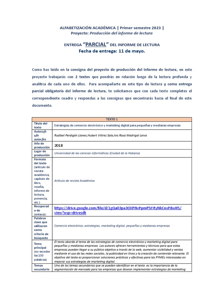 Consigna - Entrega Parcial Del Informe de Lectura - Luz Rolon | PDF ...