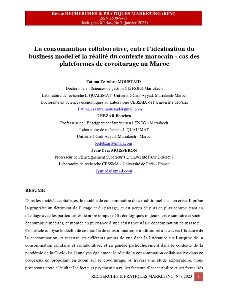 Covoiturage et consommation collaborative au Maroc | PDF | Consommation ...