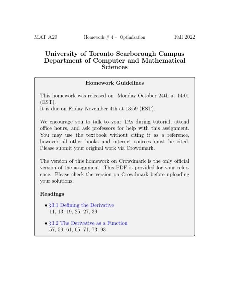 Mat A29 Homework 4 | PDF | Maxima And Minima | Mathematical Optimization