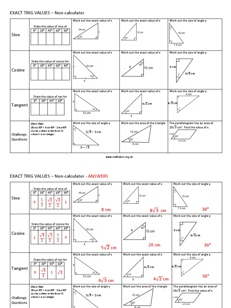 Non Calculator Trig | PDF | Trigonometric Functions | Trigonometry