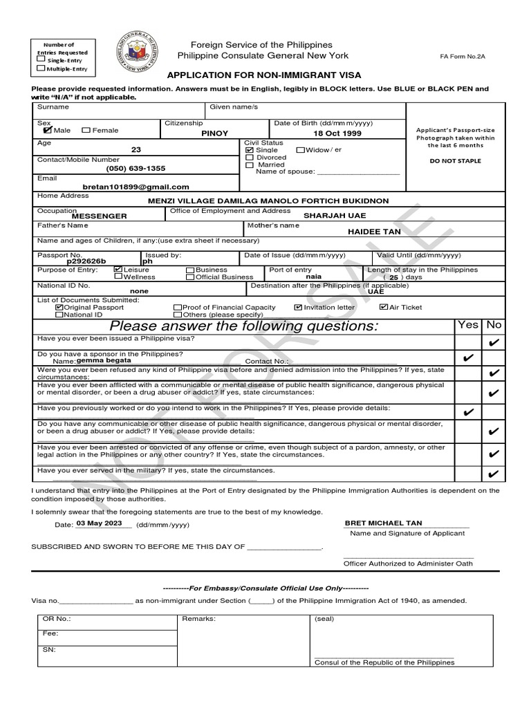Philippine Visa Application Form | PDF | Travel Visa | Human Migration