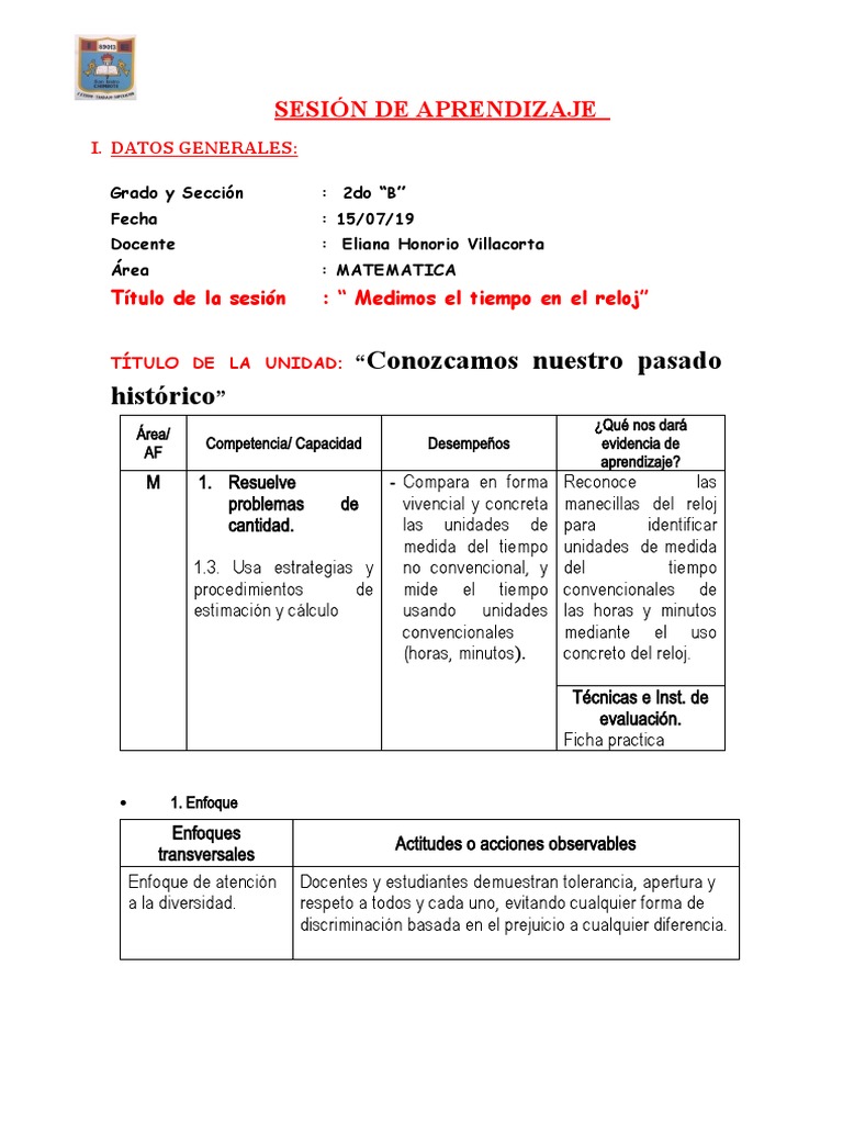 434007379 Sesion de Aprendizaje Medimos El Tiempo en El Reloj Docx | PDF