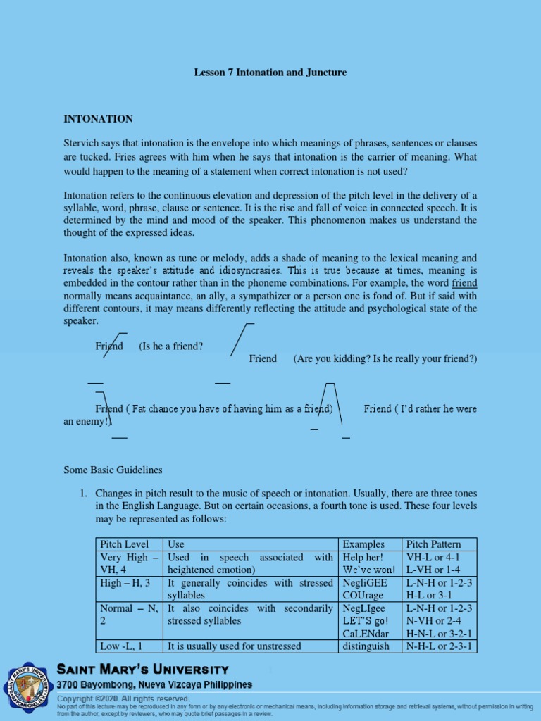 Lesson 7 Intonation And Juncture Pdf