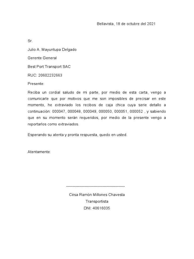 Carta de Extravío de Documentos | PDF