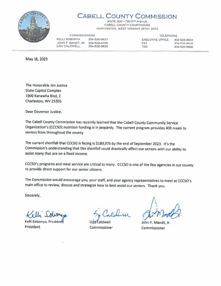 Cabell Co. Commission Letter To Governor's Office - CCCSO | PDF