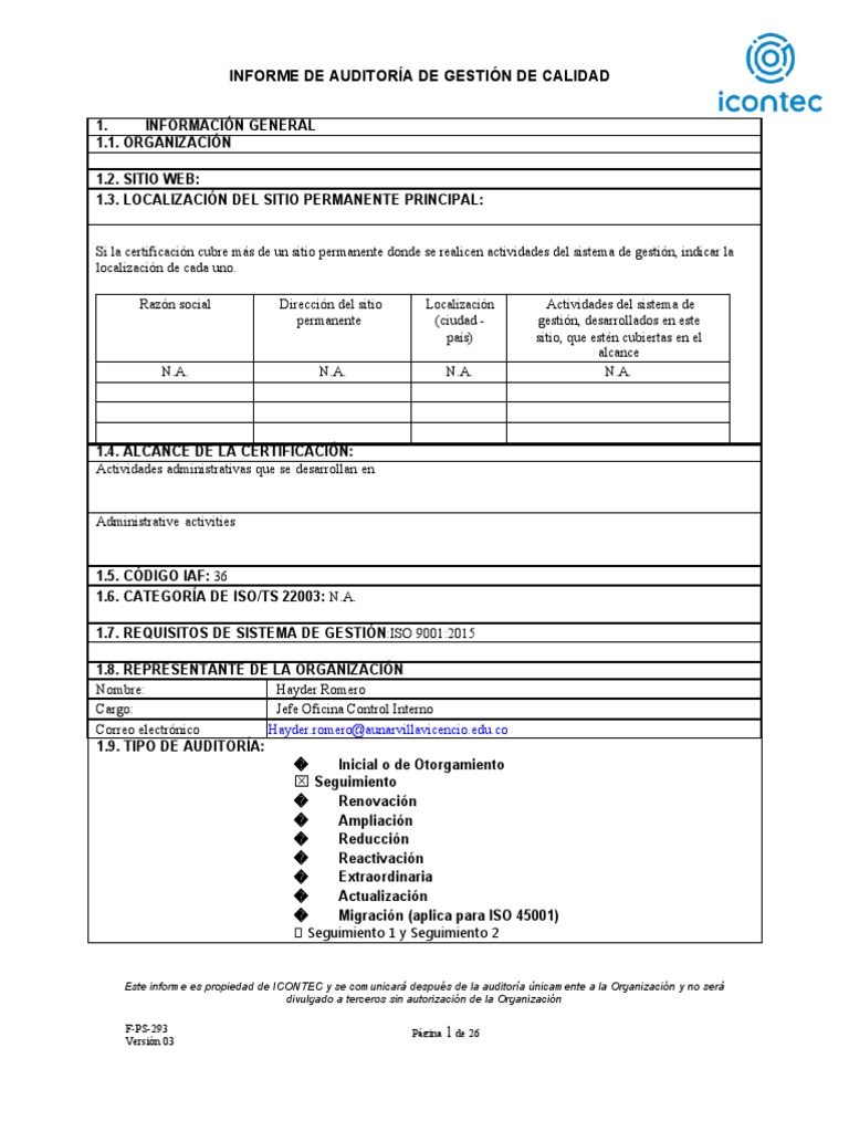 Informe de Auditoria Iso 9001-2015 | PDF | Auditoría | Sistema de ...