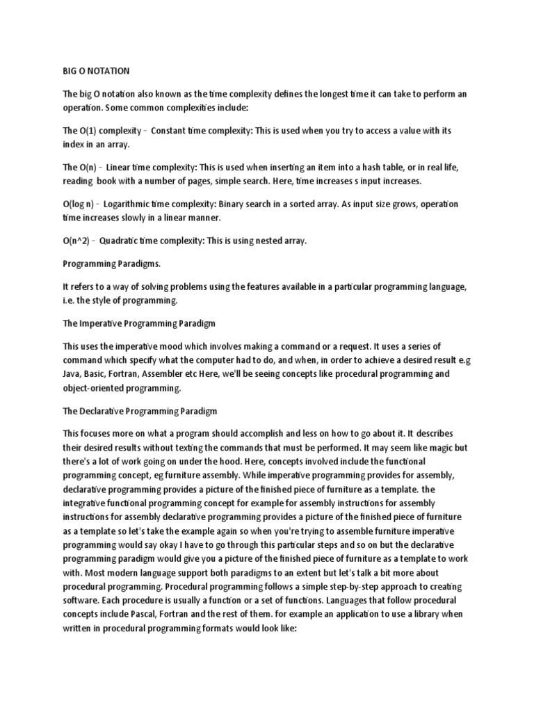 Big O Notation, Programming Paradigms | PDF | Object Oriented ...