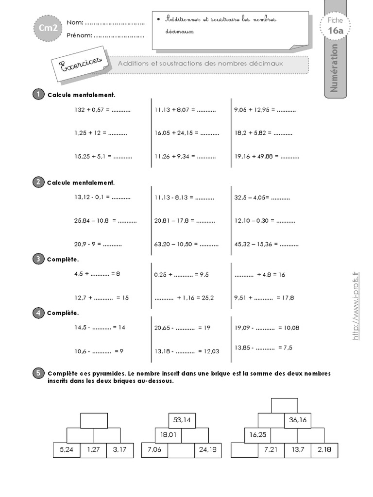 Exercices d'Addition et Soustraction Décimale | PDF