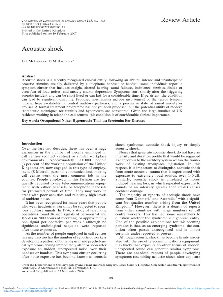 Acoustic Shock | PDF | Headphones | Tinnitus