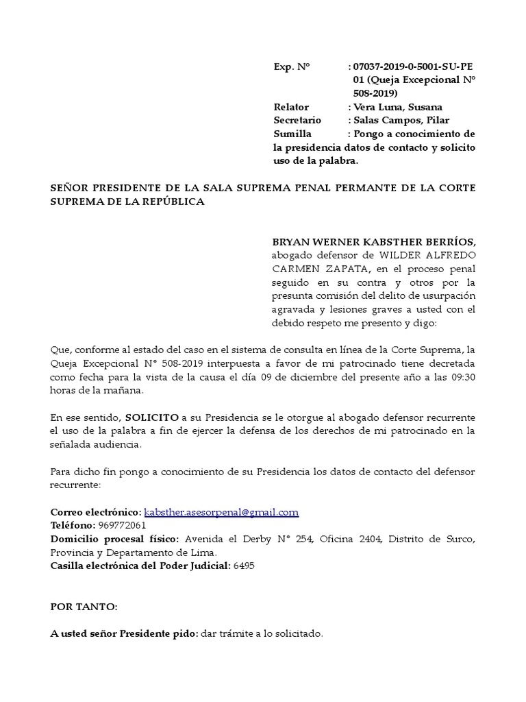 Escrito - Solicito Uso de La Palabra | PDF