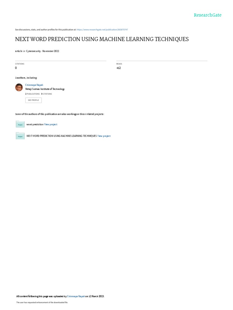 Next Word Prediction Using Machine Learning Techniques: Cybersecurity ...