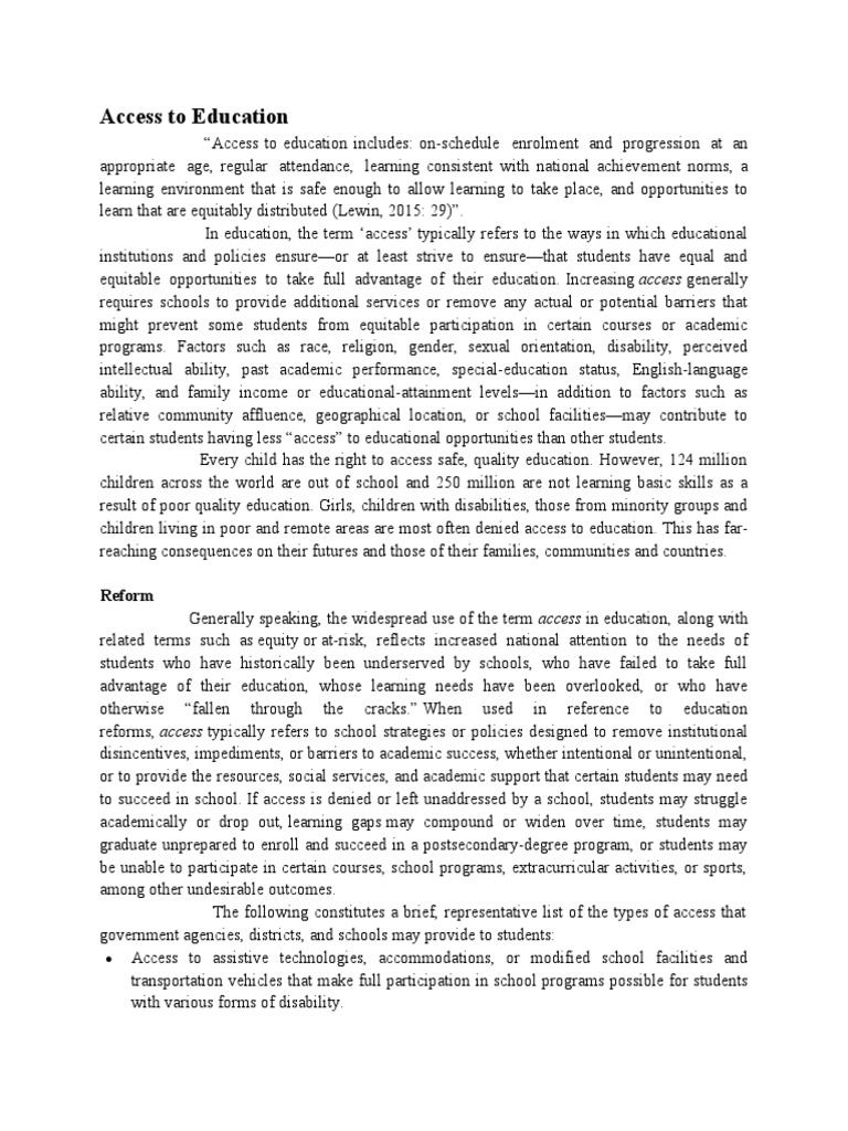 Acess To Education | PDF | Special Education | Individualized Education ...