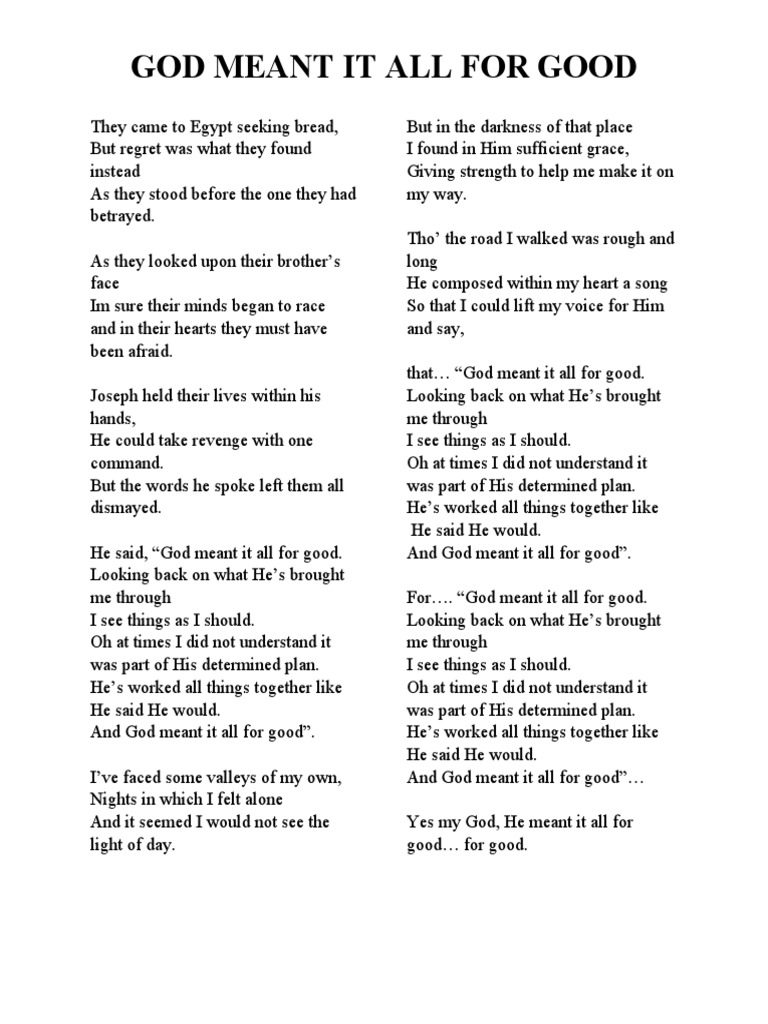 God Meant It All For Good | PDF
