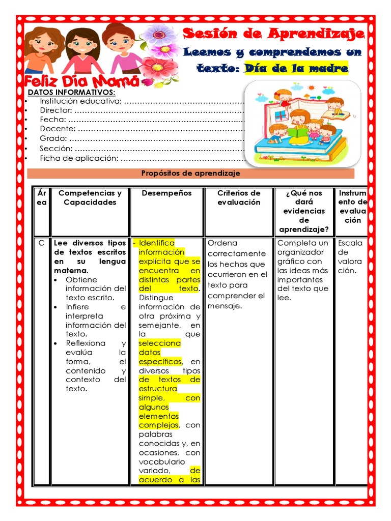 3° Sesión Dia de La Madre | PDF | Comprensión lectora | Evaluación