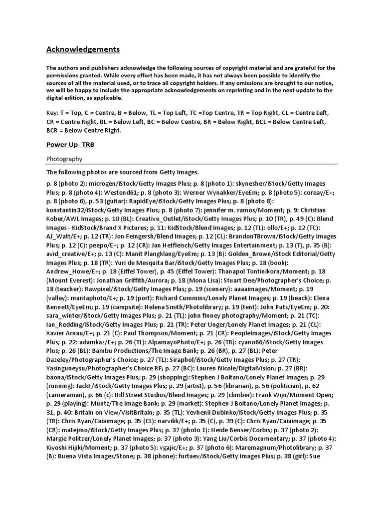 Power Up Level 6 Image Acknowledgements | PDF