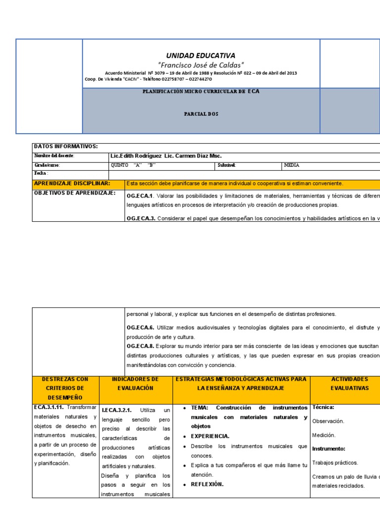 Planificacion Eca 2 Parcial | PDF | Aprendizaje | Evaluación