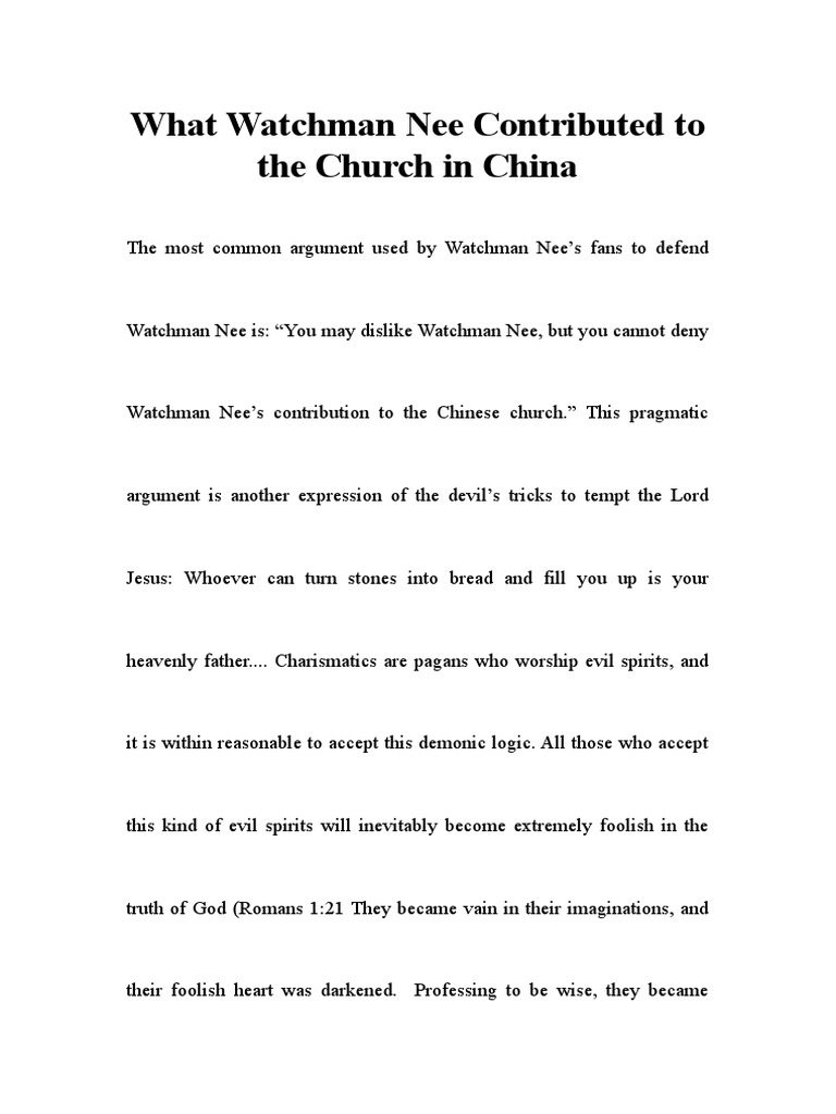What Watchman Nee Contributed to the Church in China | PDF | Jesus ...