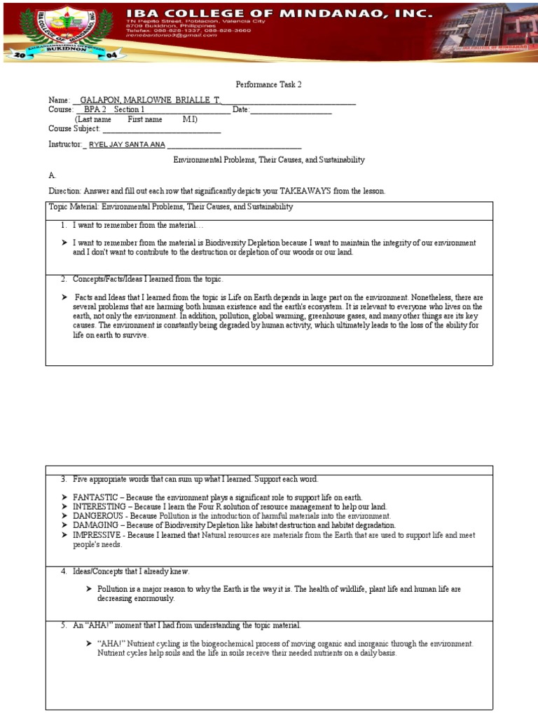ENVI SCI Performance 2 | PDF