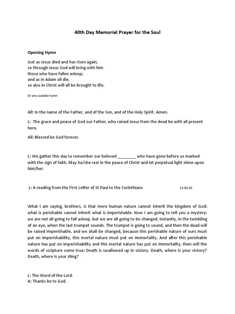40th Day Memorial Prayer For The Soul | PDF