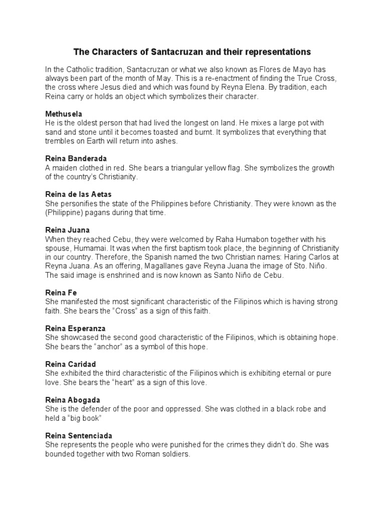 The Characters of Santacruzan and Their Representations | PDF