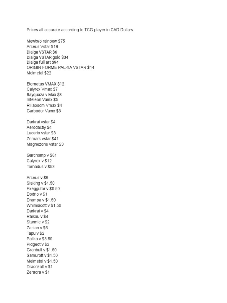 Pokémon Card Price Guide | PDF | Cooking, Food & Wine | Home & Garden