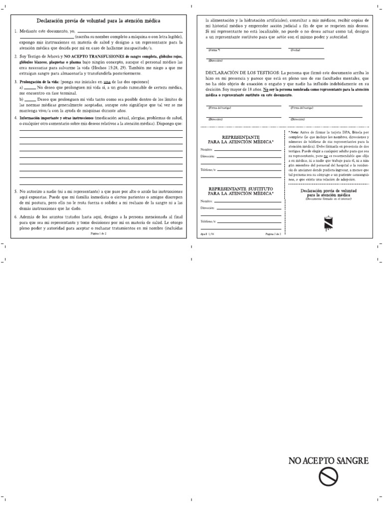 No Acepto Sangre | PDF