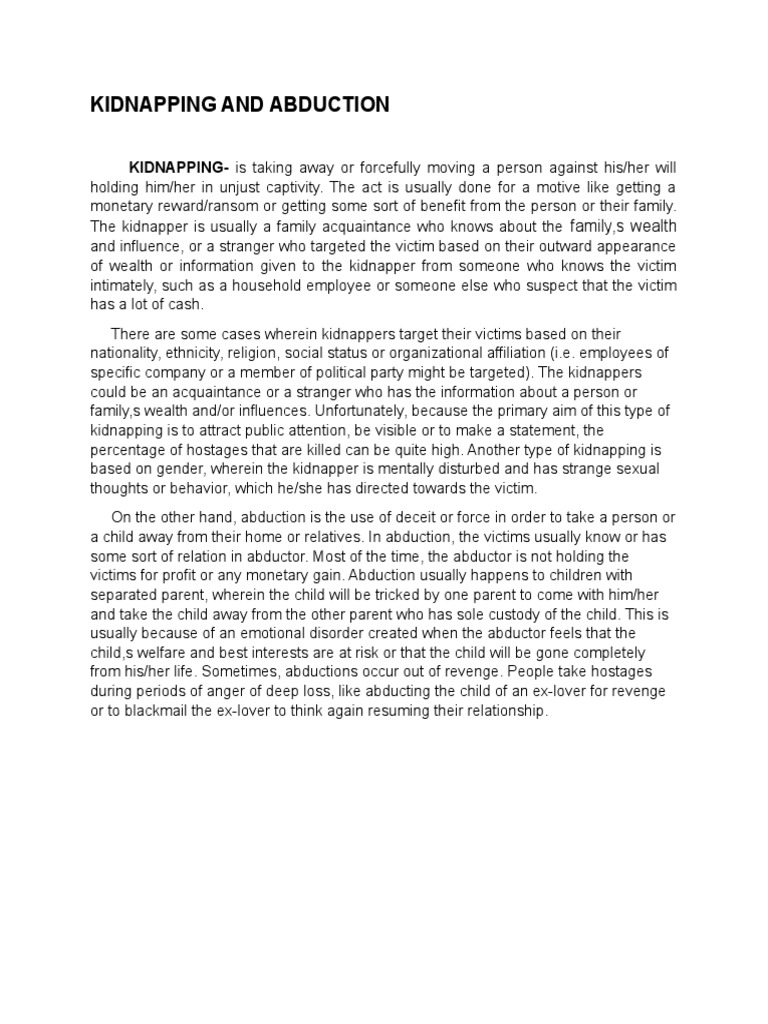 Kidnapping and Abduction | PDF