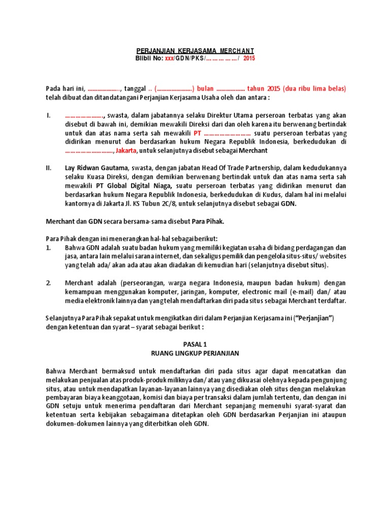 PKS (Perjanjian Kerja Sama) Contoh Terbaru | PDF