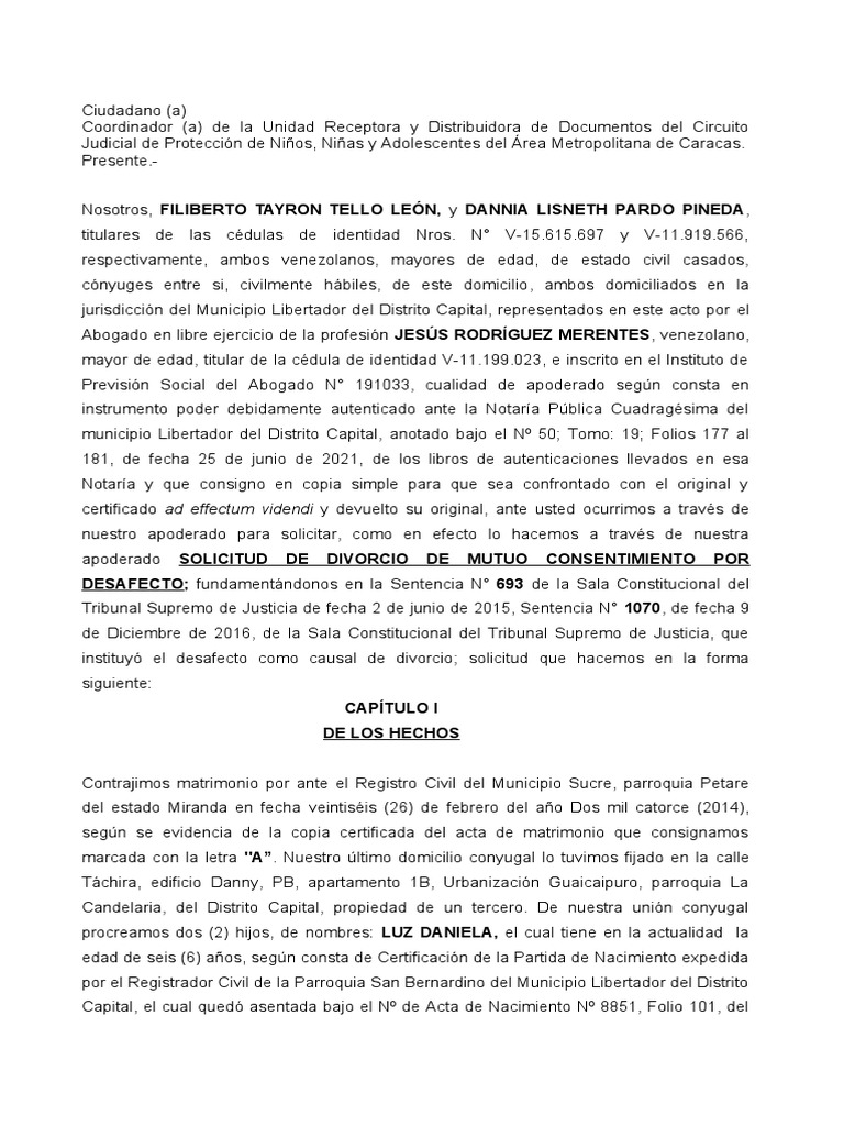 Modelo De Divorcio Por Mutuo Consentimiento Matrimonio Divorcio ...