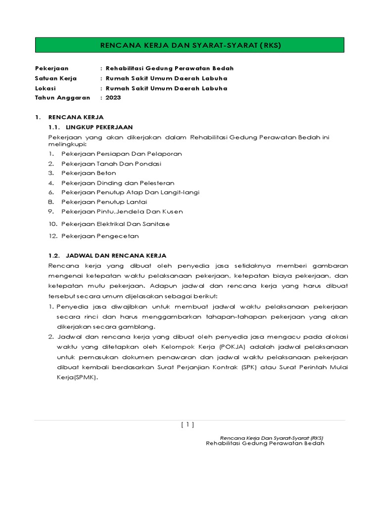 RKS Rehabilitasi Gedung Perawatan Bedah | PDF