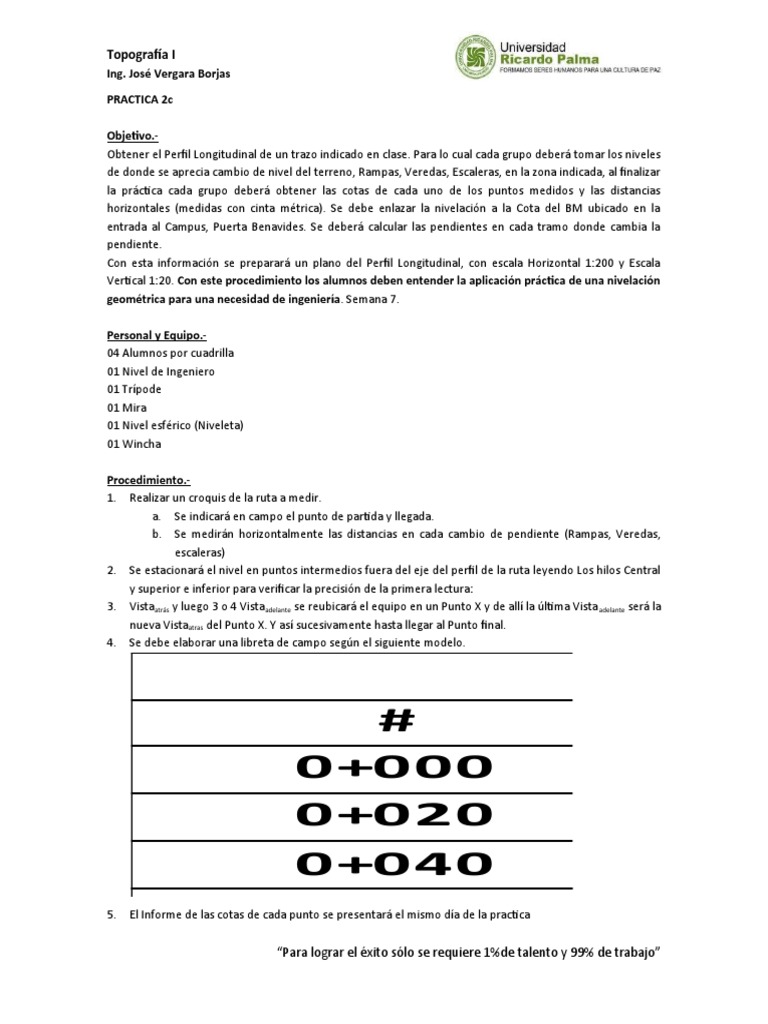 PRACTICA 2c TOPOGRAFIA I Perfil Longitudinal | PDF