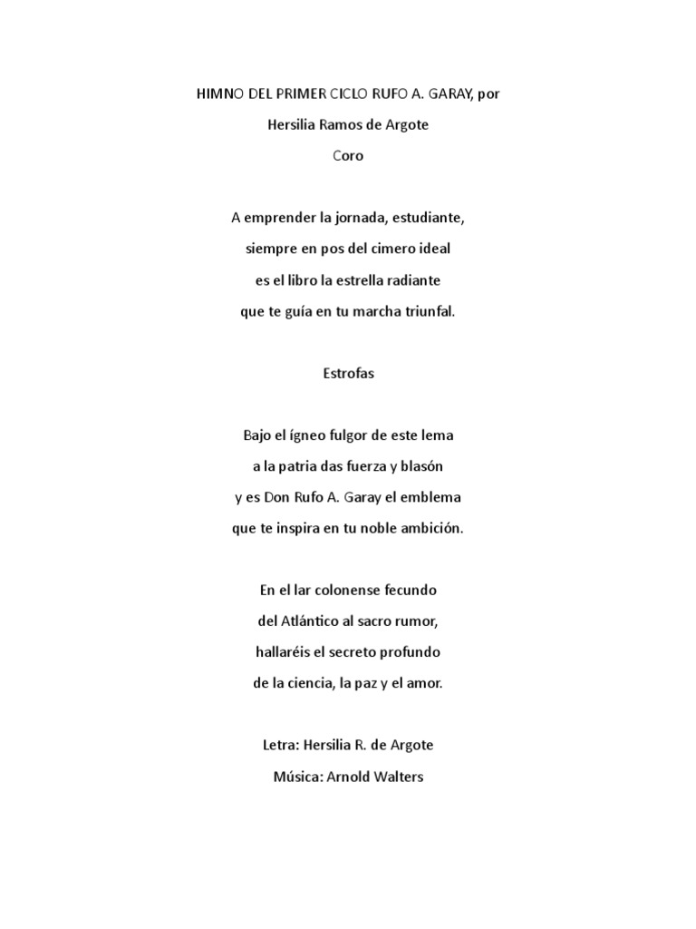 Himno del Primer Ciclo Rufo A. Garay | PDF