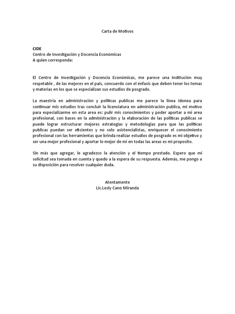 Carta de Motivos para Posgrado | PDF | Crecimiento personal y profesional