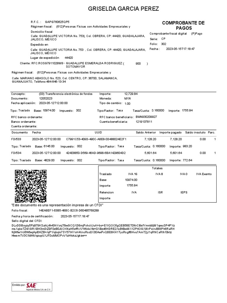 Comprobante de Pagos: "Este Documento Es Una Representación Impresa de Un CFDI" | PDF