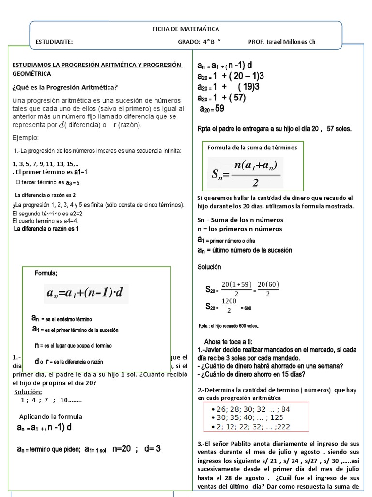 Ficha 2 Progresiones 4° Grado | PDF