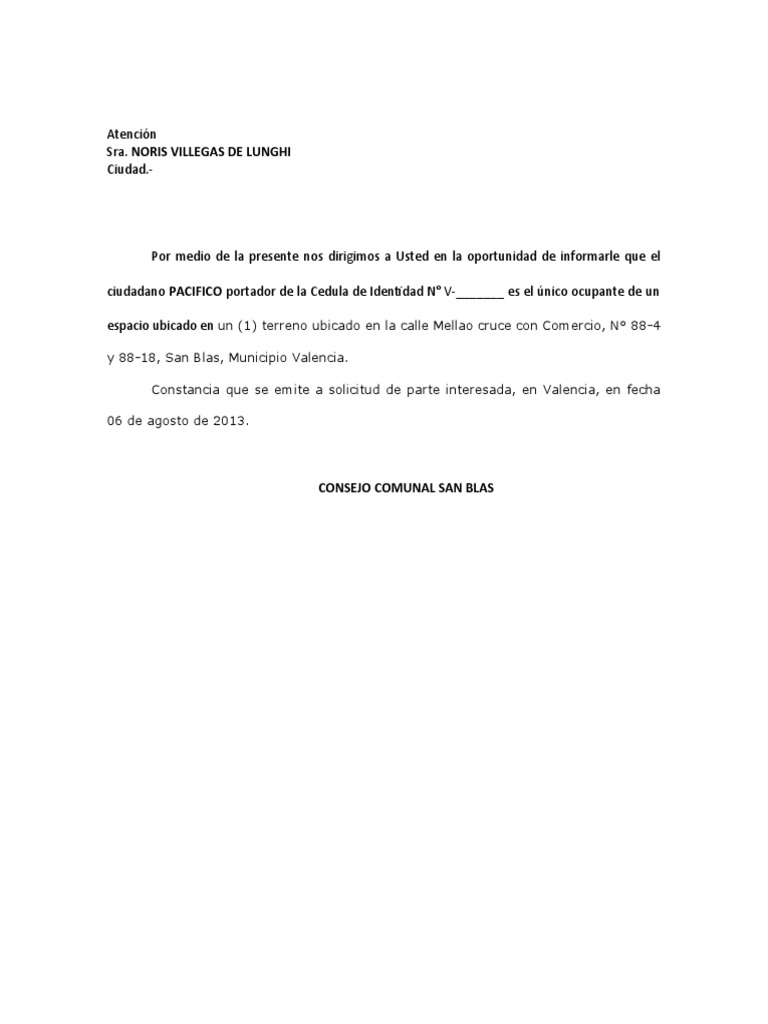 Carta Consejo Comunal San Blas | PDF