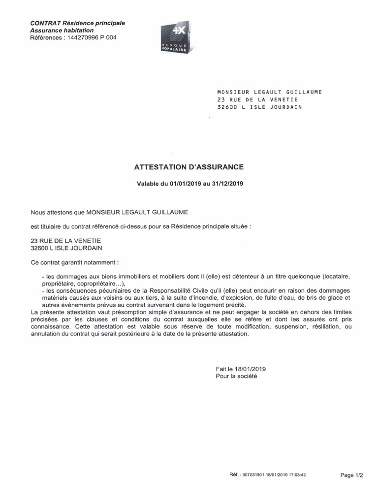 Attestation Dassurance Habitation | PDF