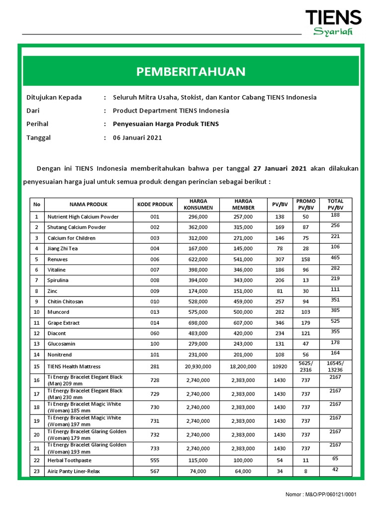 TIENS New Product Price List 2021 | PDF
