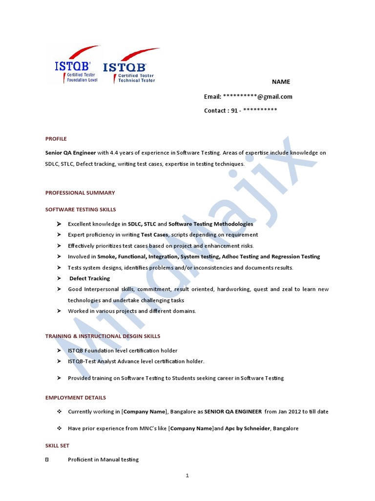 ISTQB Sample Resume 3 | PDF ISTQB Sample Resume 3 | PDF